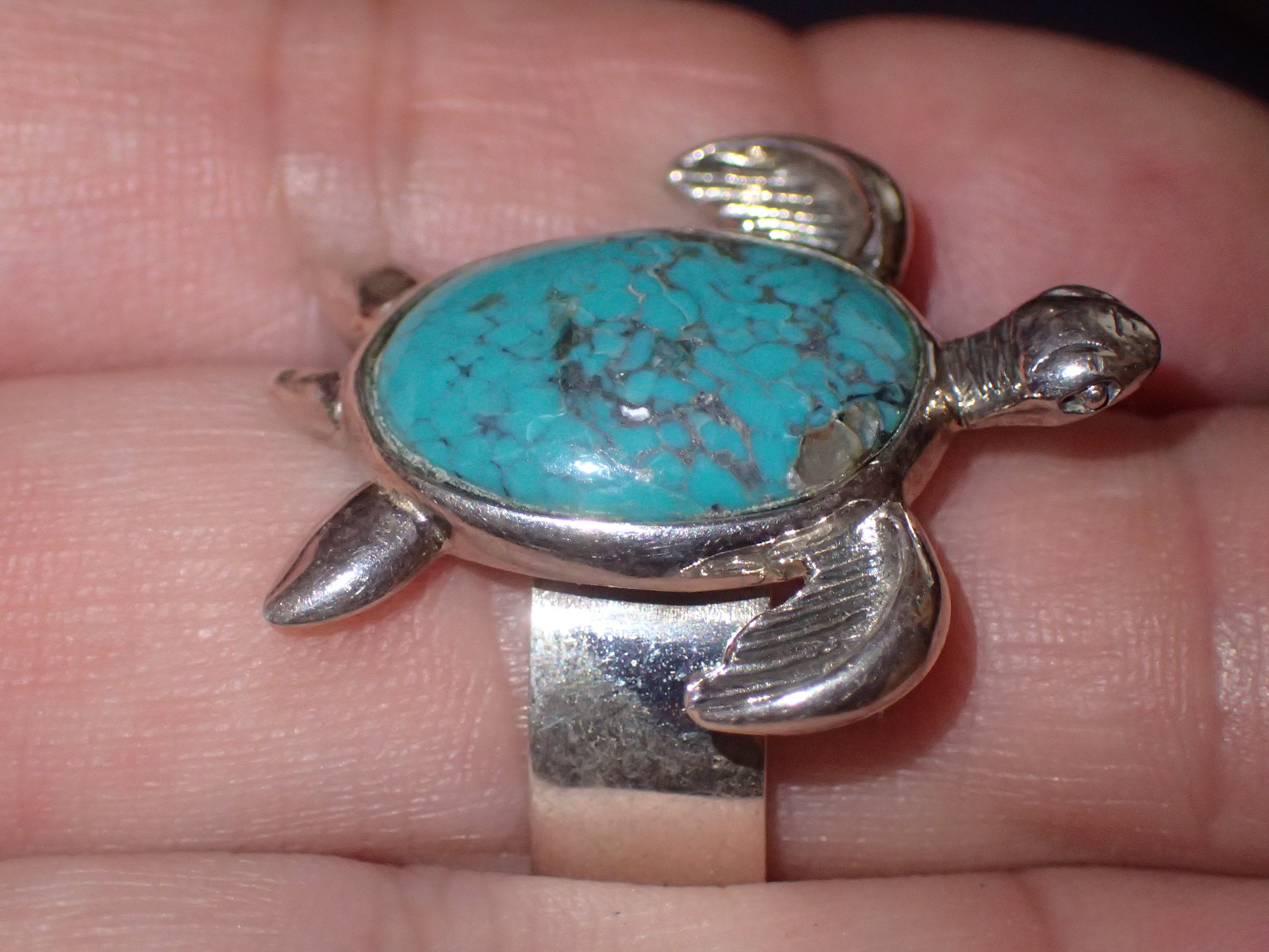 Turquoise Sea Turtle Sterling Silver Ring. Adjustable | Etsy