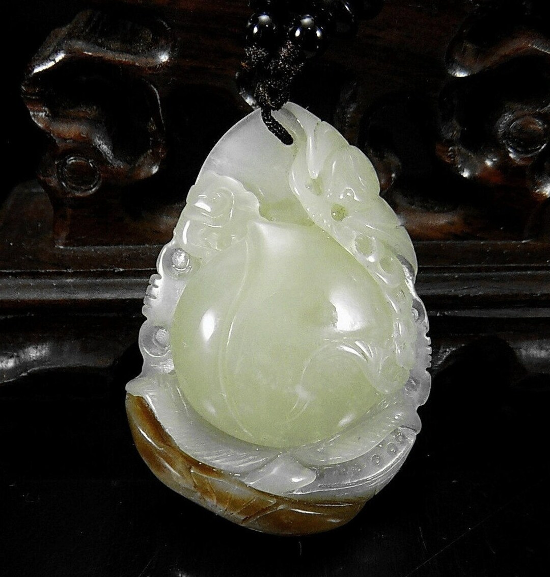 Carved Jade Bat and Peach Pendant With Cord and Jadite - Etsy