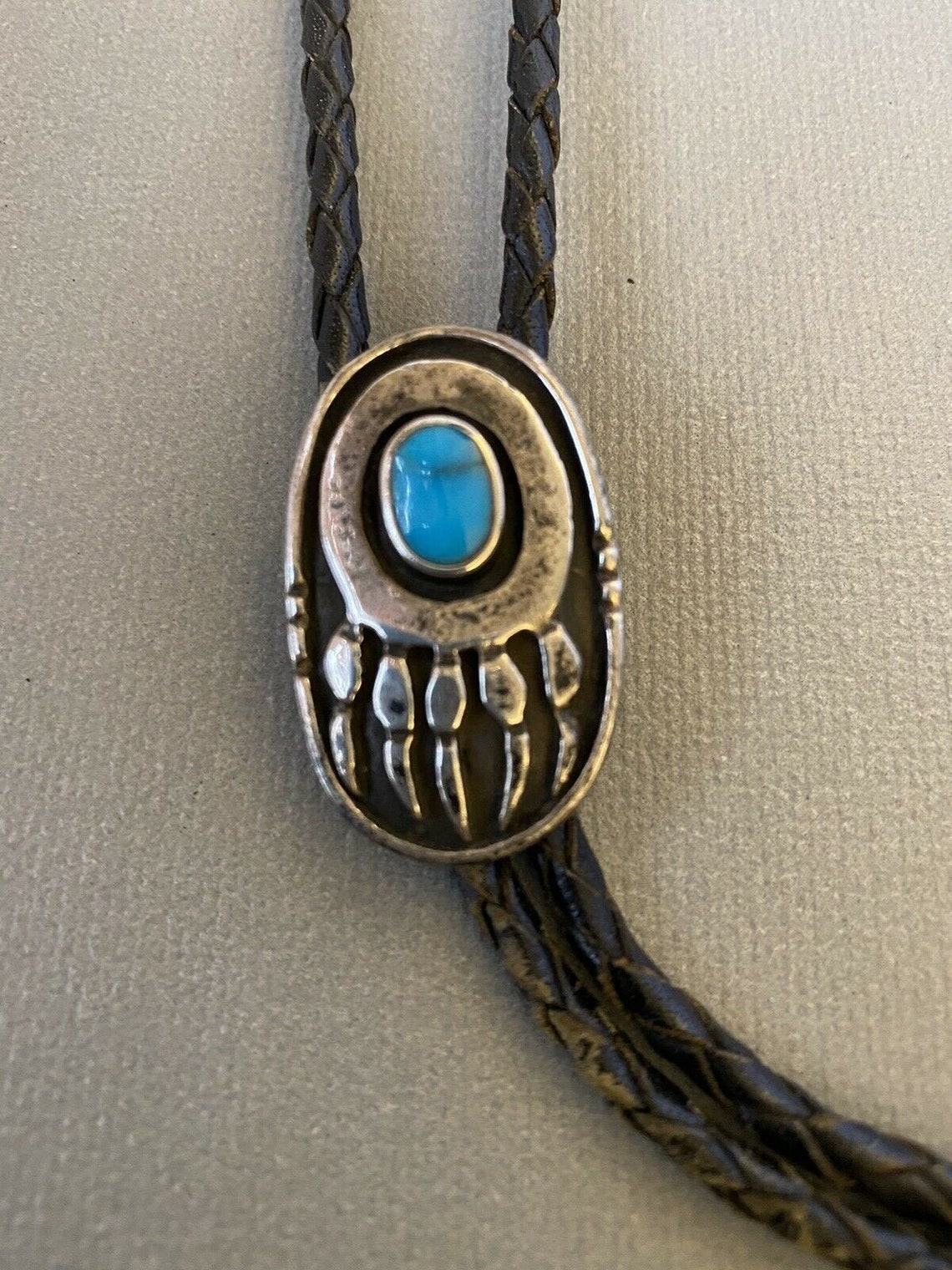 Vintage Bear Paw Turqoise Inlay Bolo Native American - Etsy
