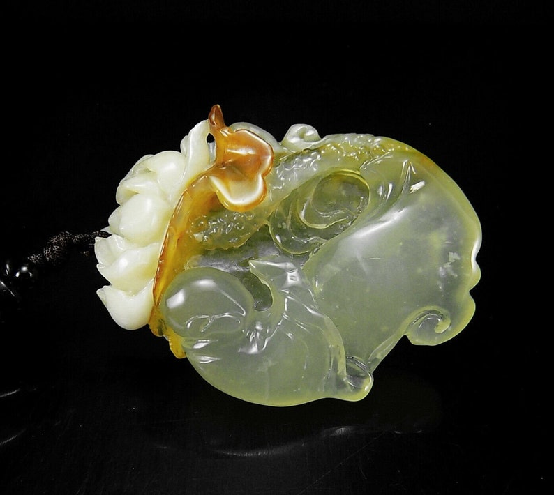 Carved Jade Monk and Lotus Flower Pendant Jadeite Necklace | Etsy
