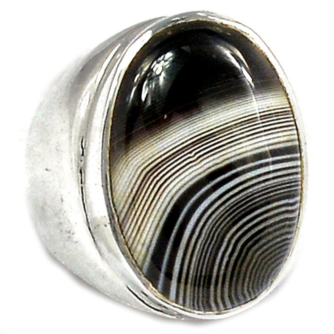 Black Banded Agate in Sterling Silver Ring Size 6 - Etsy