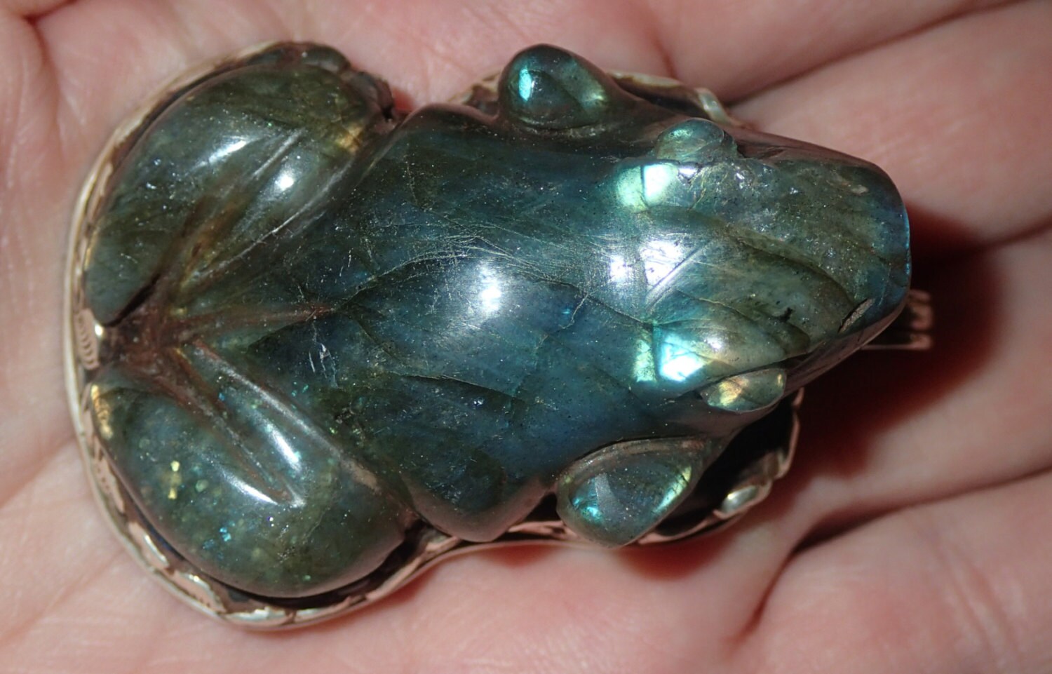 Large Frog Carved in Labradorite mineral Sterling Silver | Etsy