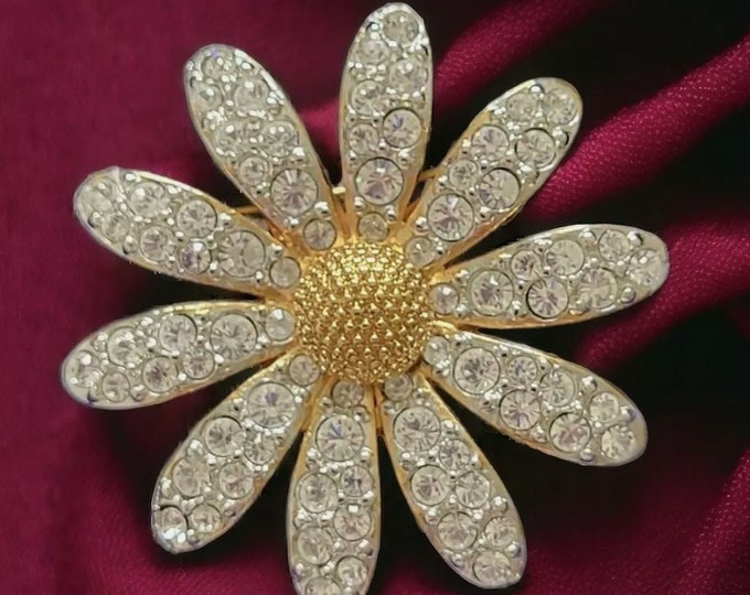 Vintage Swarovski Austrian Crystal Daisy Flower Brooch / Pin Signed - Etsy