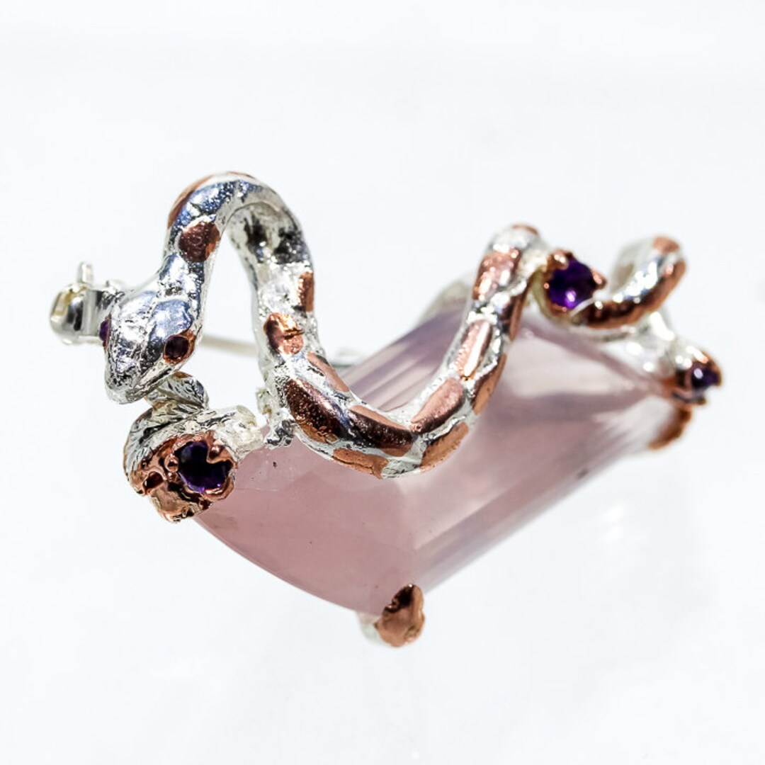 Rose Quartz With Snake Brooch - Etsy