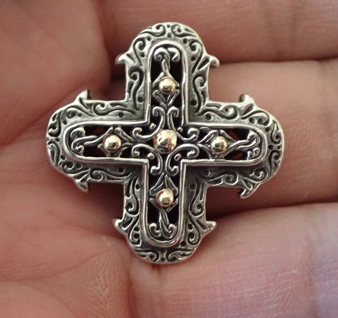 Old World Two Tone Cross Ring Sterling Sz. 9 - Etsy