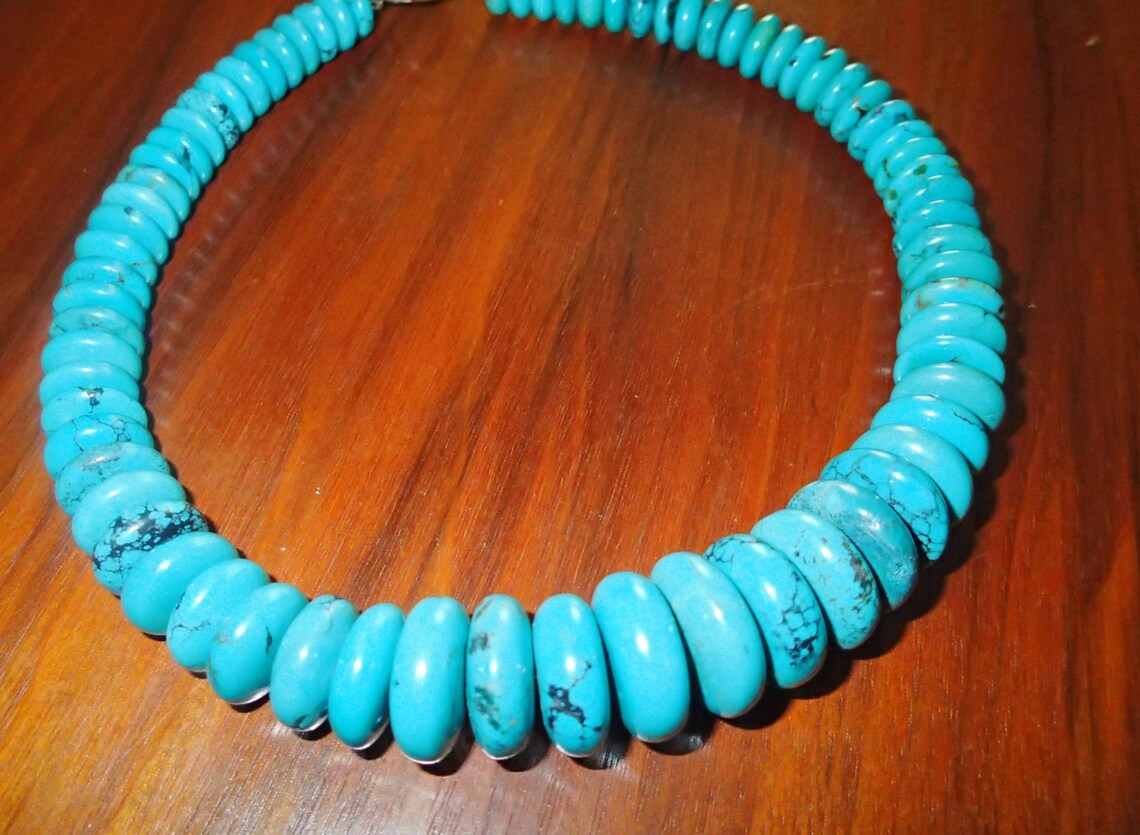 Large Polished Turquoise Graduated Rondelle Bead Necklace - Etsy