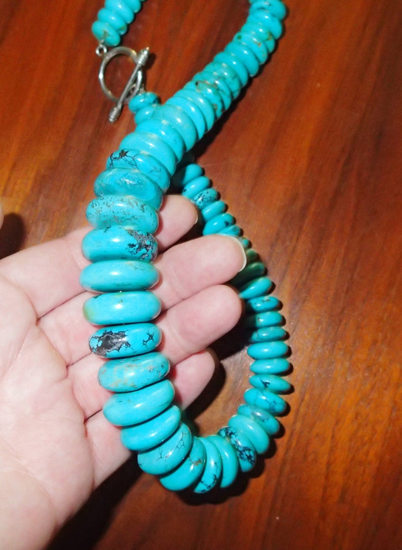 Large Polished Turquoise Graduated Rondelle Bead Necklace - Etsy