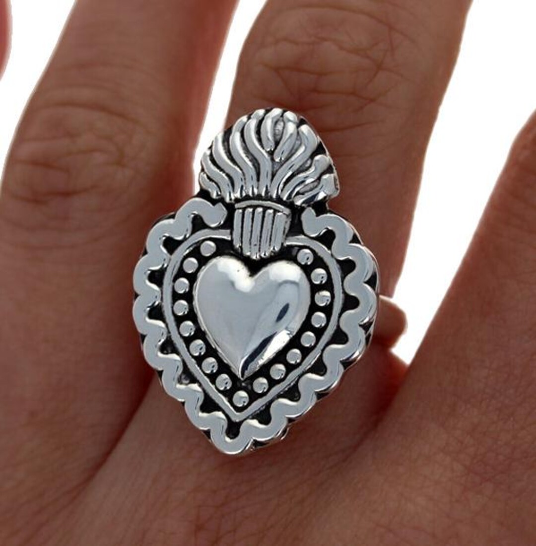 Sacred Burning Heart Ring Sterling Sz. 8 - Etsy