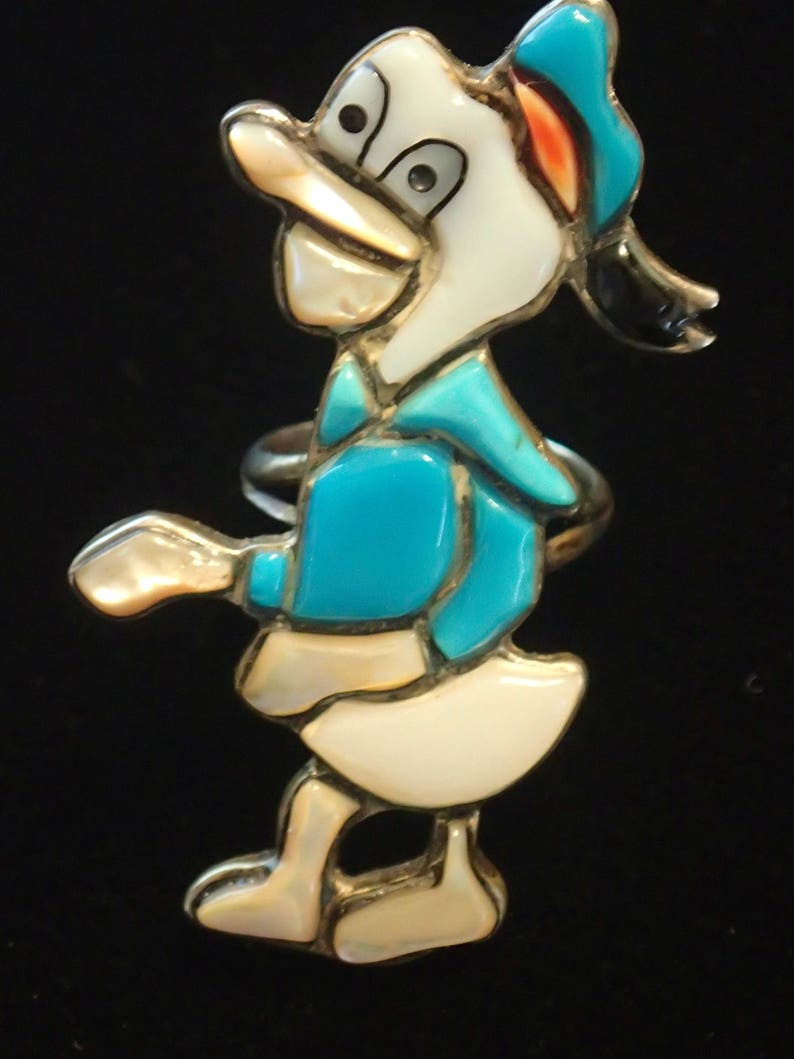 Vintage Donald Duck Disney Style Ring. Inlay Turquoise Coral - Etsy