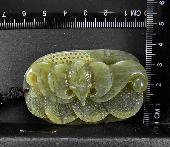 Carved Green Jade Bat Coin Pendant - Gem