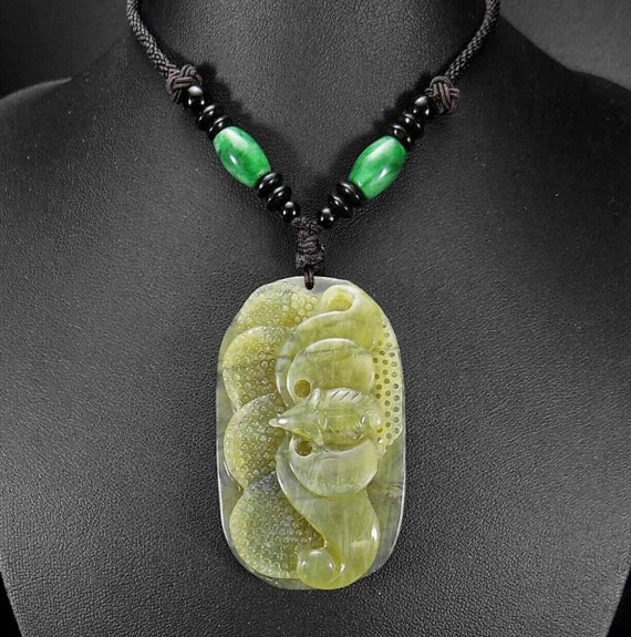 Carved Green Jade Bat Coin Pendant - Gem