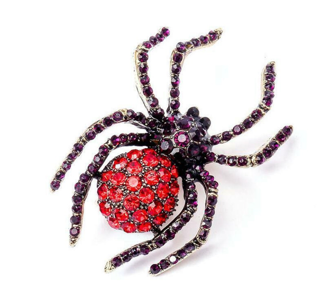 Enamel Crystal Rhinestone Spider Insect Brooch - Etsy