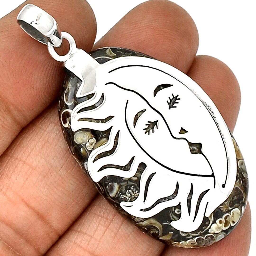 Sun & Moon Turtella Fossil Jasper Sterling Silver Pendant - Etsy
