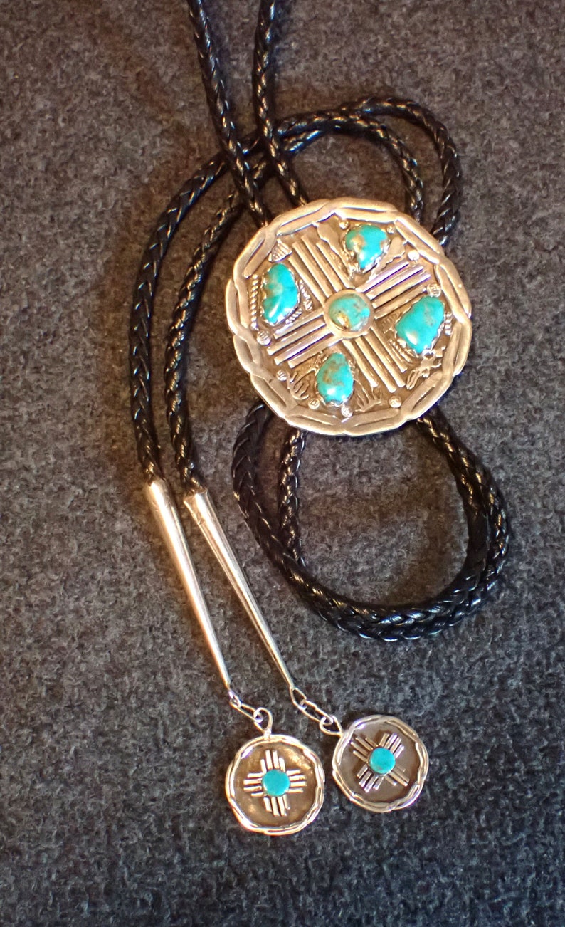 Native American Turquoise Zia Sun Symbol Bolo Tie in Sterling - Etsy