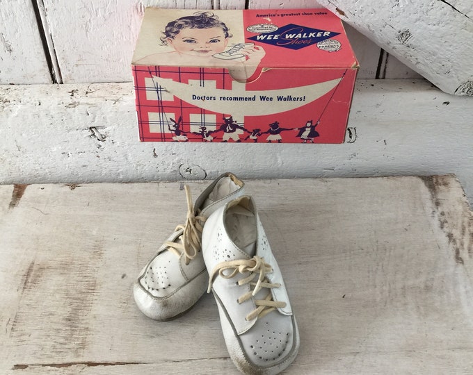 Baby Shoes Leather Vintage Wee Walker White Hi Leather Shoes Size 3 in ...