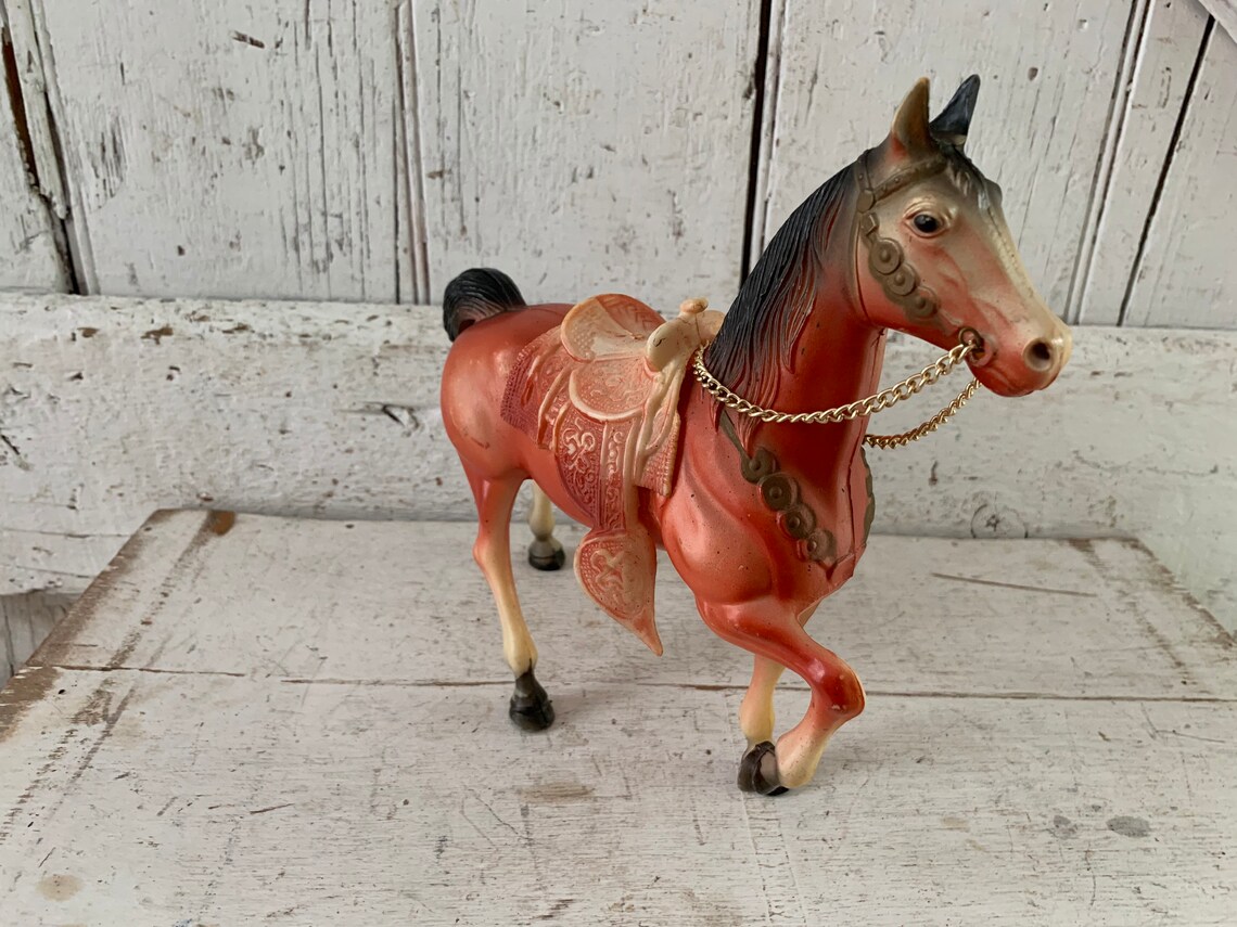 Plastic Horse with Saddle made in Hong Kong vintage large | Etsy