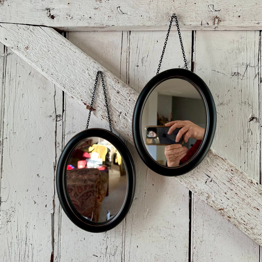 Oval Mirrors Pair Two Small Black Wood Framed Mirror 8 X 6 Inch Mirror ...
