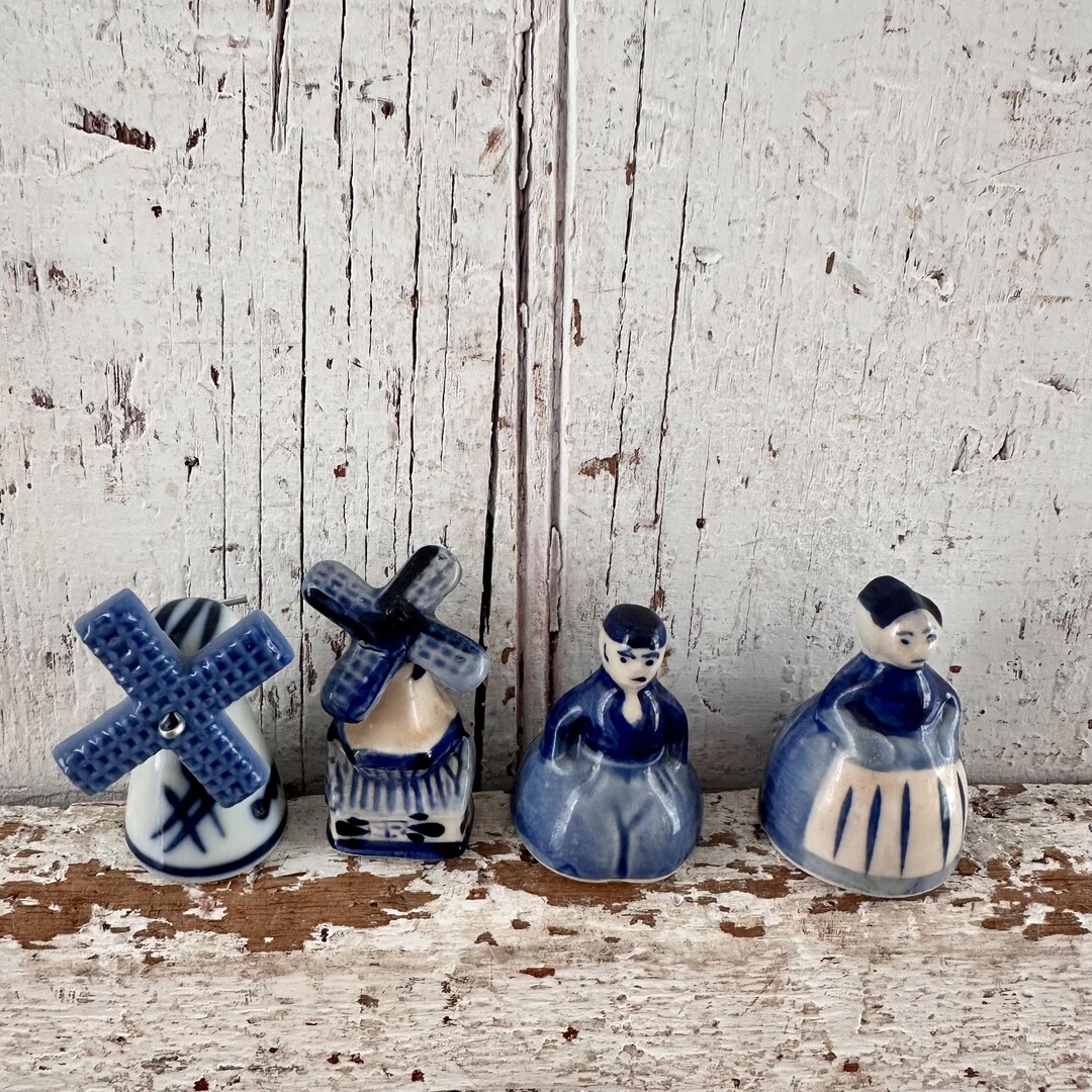 Miniature Dutch Figurines Tiny Blue White Delft Like Vintage Windmill ...