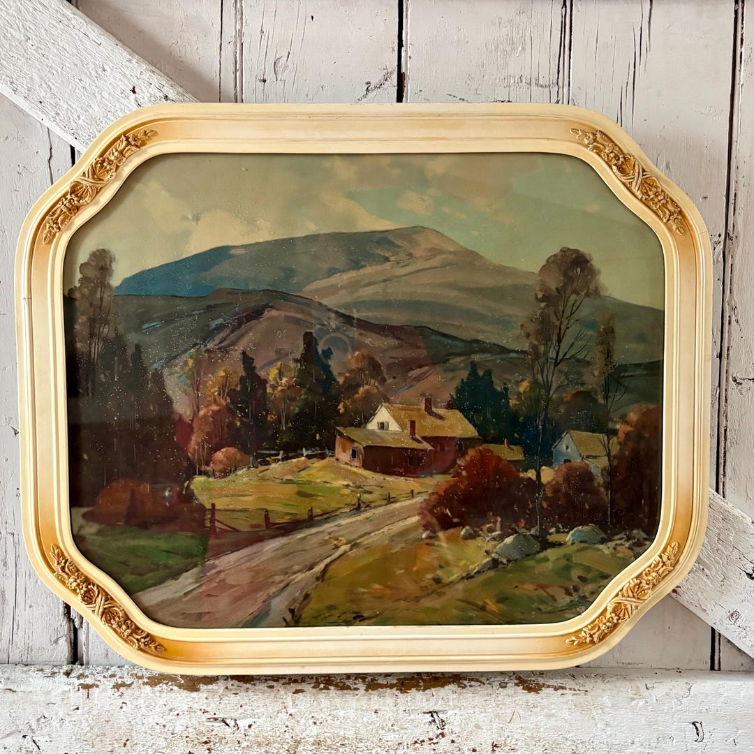 Vintage Frame Ornate Cream Colored From 1950's Landscape Print Octagon ...