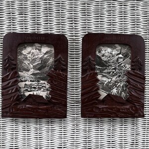 Antique Frame Folk Art Hand Carved Cabin Trees Picture Frame Pair of ...