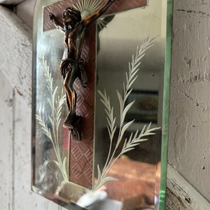 Antique Mirror With Copper Crucifix Cross Beveled Mirror Wheat Etching ...