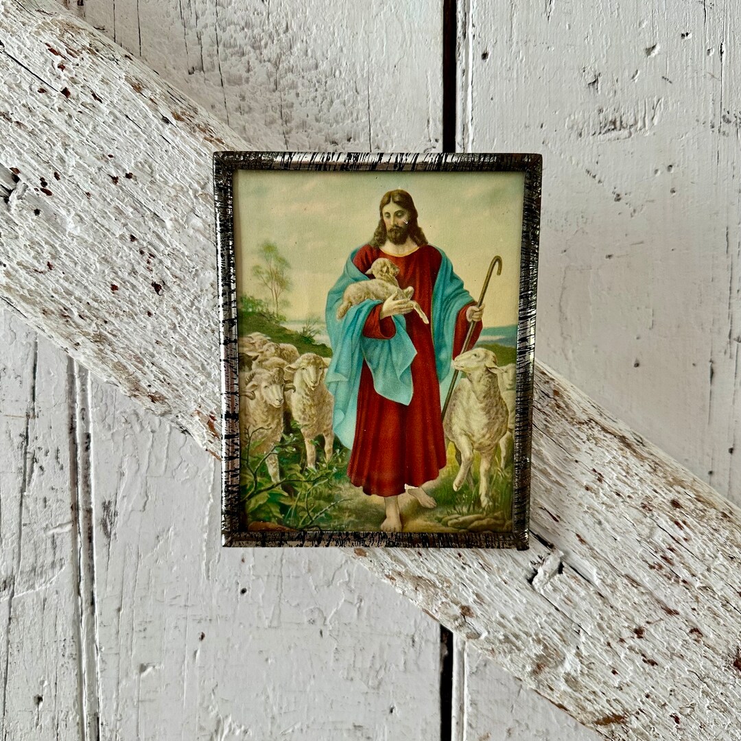Jesus Carrying a Lamb Shepard Vintage Metal Frame 5”x4” - Etsy