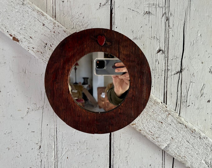 Antique Mirror Round Primitive Rustic With Red Heart - Etsy
