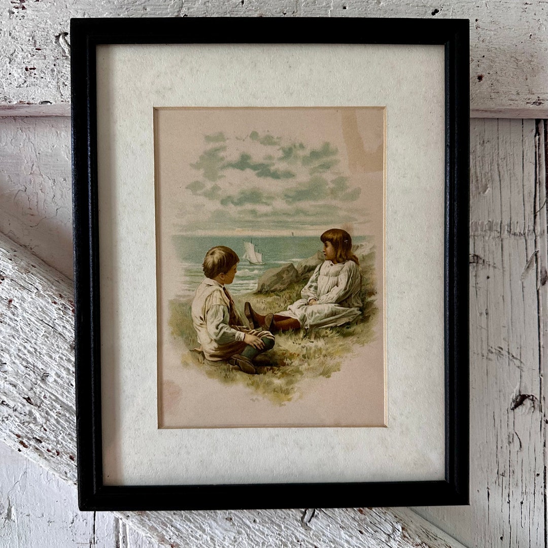 Antique Frame Black Wood 1885 Litho Print Children Watching Boat - Etsy