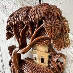 Hand Carved Tree With House Wall Plaque Vintage Carving - Etsy