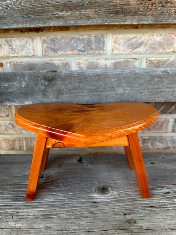 Small Wooden Stool Bench Heart Shaped Vintage Footstool Etsy UK