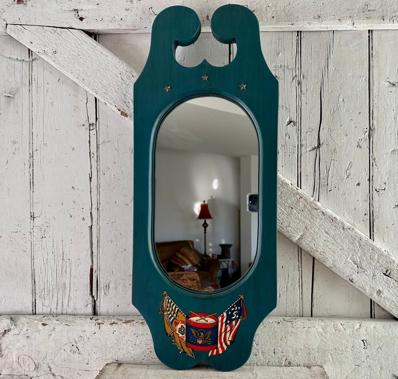 Mirror Colonial Style With Eagle Decal Blue Mirror Wood - Etsy