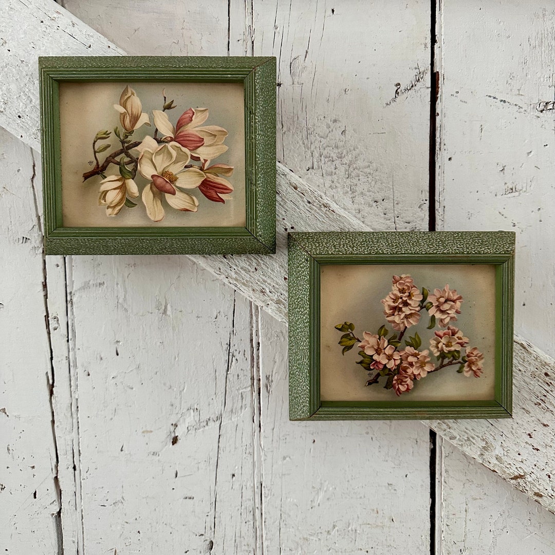 Pair Frames Small Green Frames Wood Vintage Frames Set of Two Dogwood ...