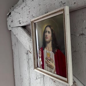 Framed Sacred Heart Christ Satin Fabric Robe Vintage Religious Home ...