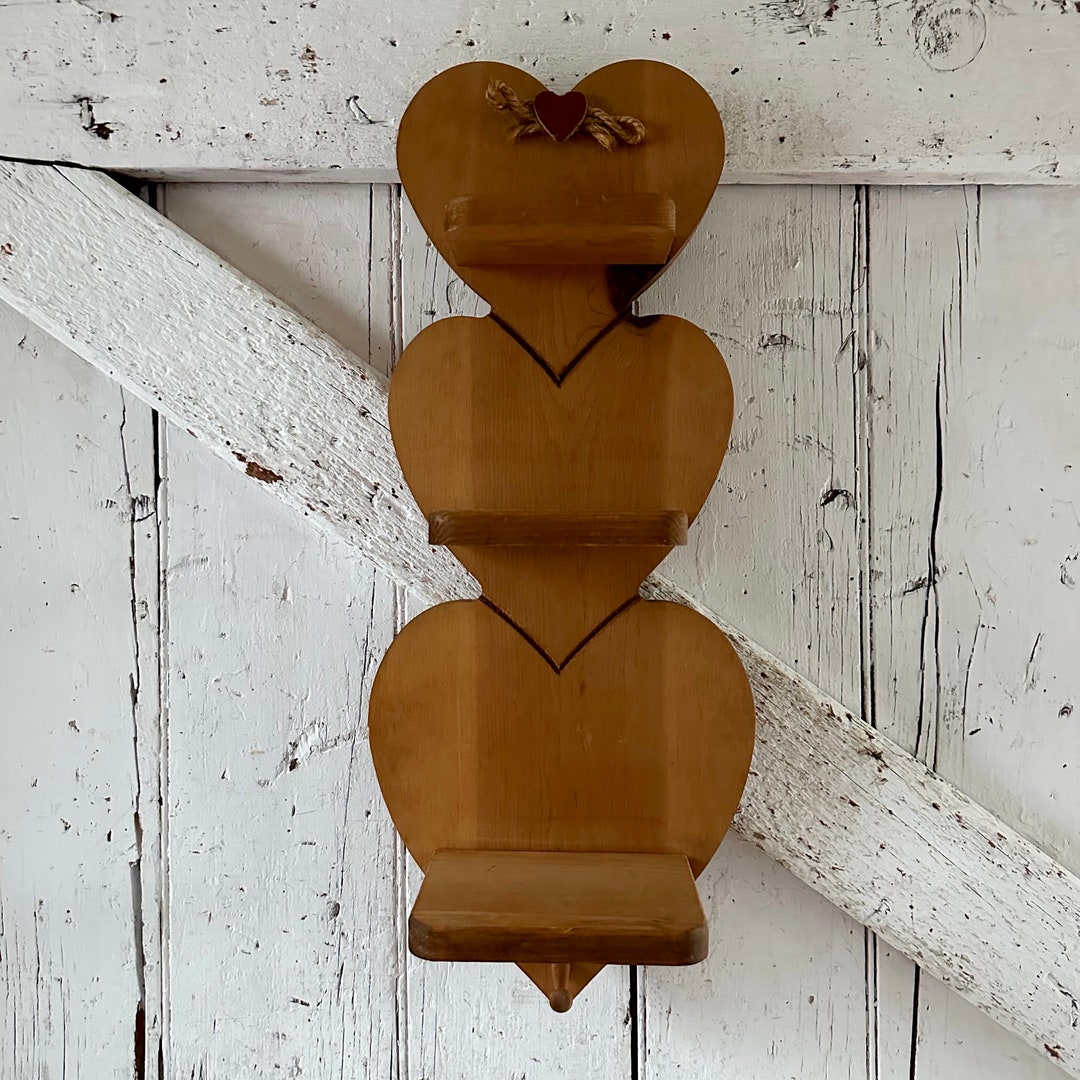 Wooden Shelf Heart Shaped Vintage Wall Shelf With Hook - Etsy