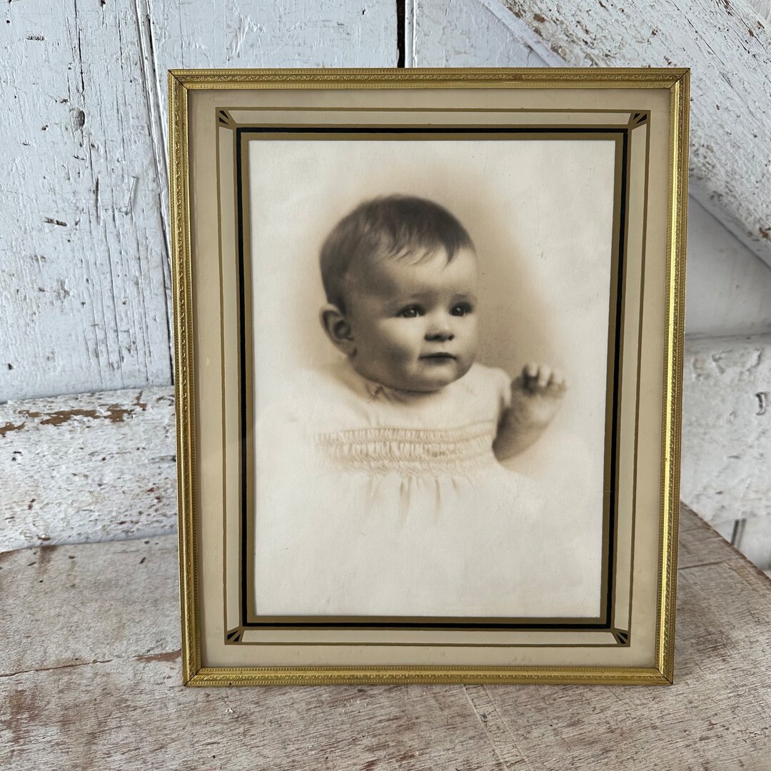 Art Deco Photo Frame Gold Black Glass 9 X 11 Inch Vintage Frame Sepia ...