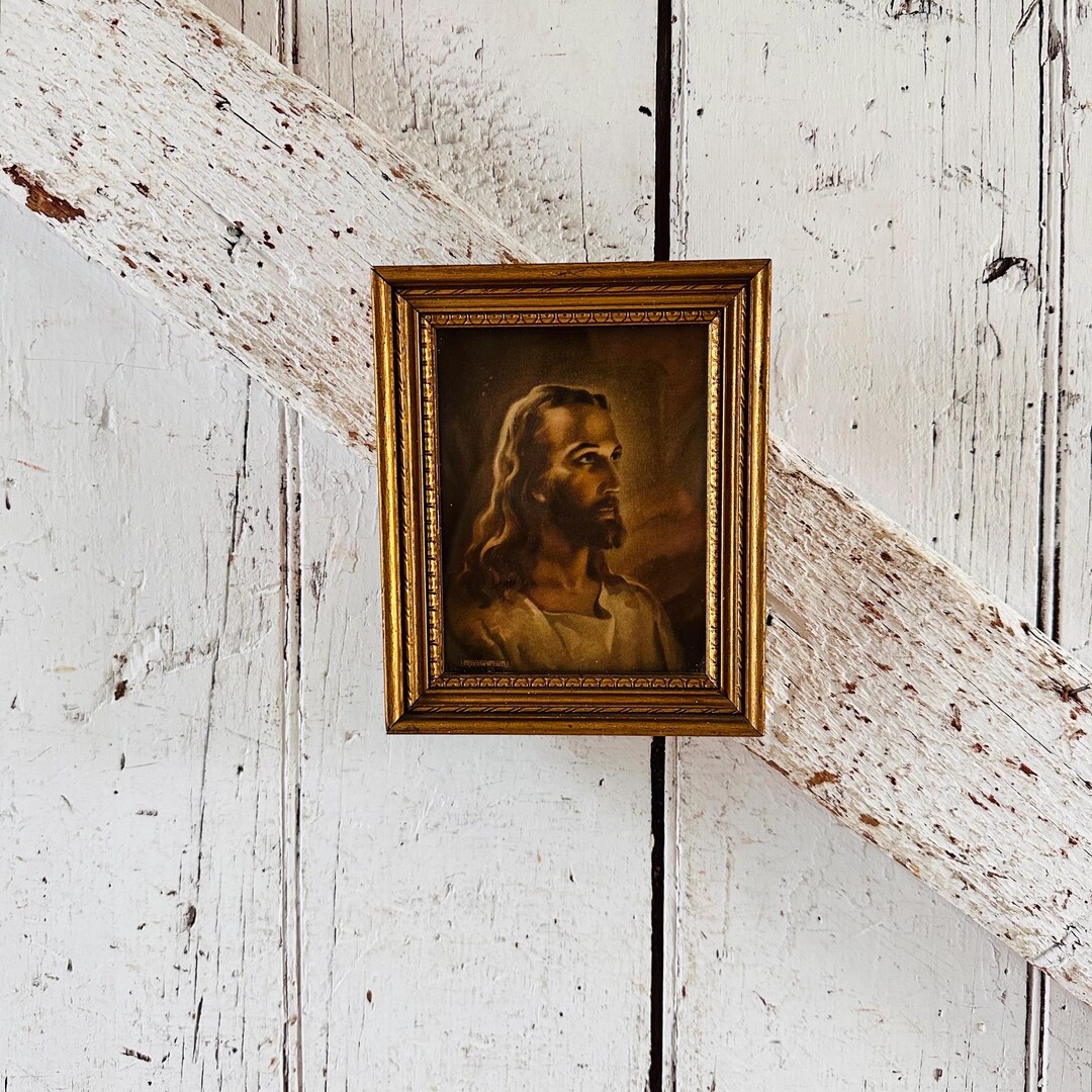 Jesus Christ Small Gold Frame by Warner Sallman 1941 Religious Wall Art ...