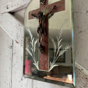 Antique Mirror With Copper Crucifix Cross Beveled Mirror Wheat Etching ...