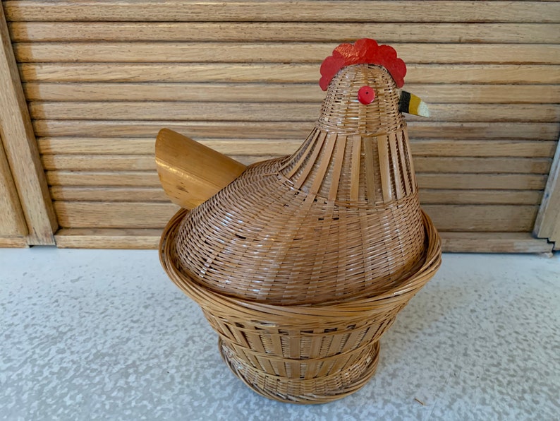 Wicker Bamboo Basket Rooster Sewing Basket - Etsy