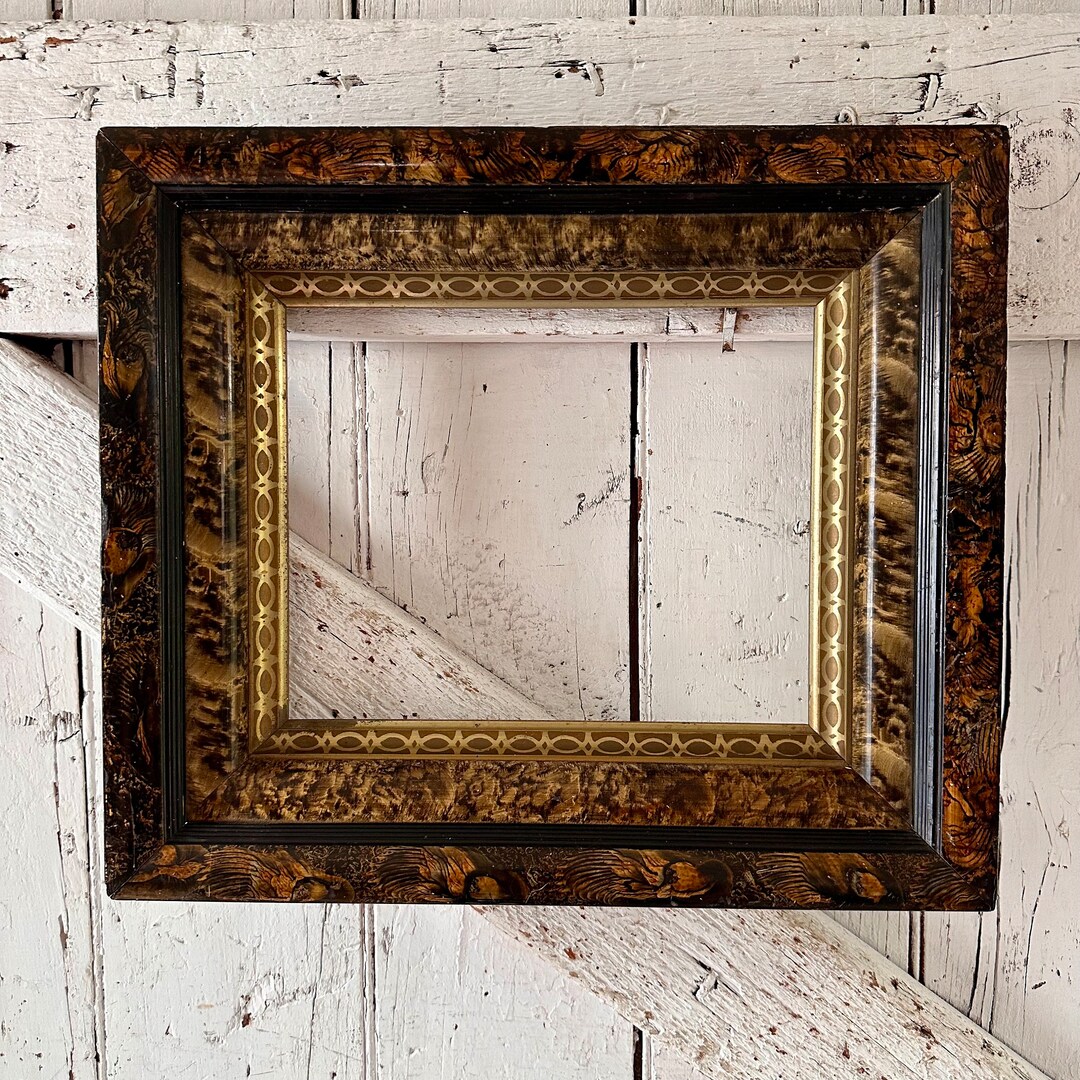 Antique Wood Frame Eastlake Victorian Gold Black Burl Wood Faux Frame 8 ...