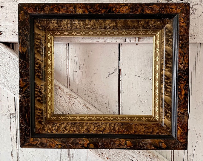 Antique Wood Frame Eastlake Victorian Gold Black Burl Wood Faux Frame 8 ...