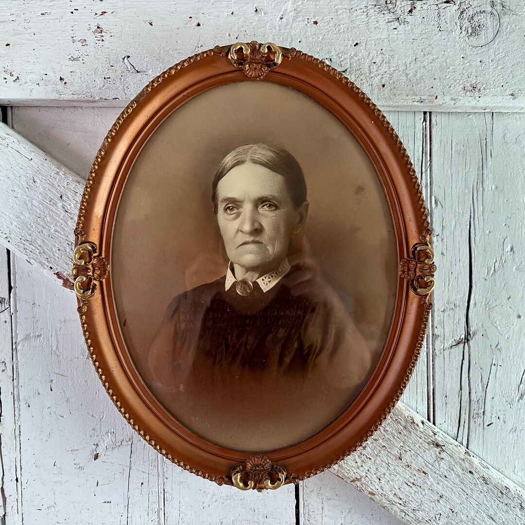 Antique Oval Frame Copper Gold Gesso Wooden Frame With Glass Sepia ...