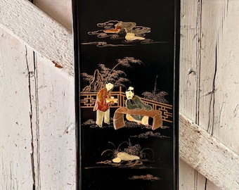 Asian Shell Lacquer Wood Panel Mother of Pearl Inlaid Wall Decoration ...