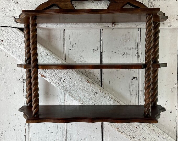 Wooden Shelf Three Shelves With Spindle Pillars Vintage Wall Shelf - Etsy