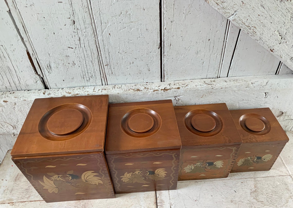 Wooden Rooster Canister Set Kitchen Storage Chickens Roosters - Etsy