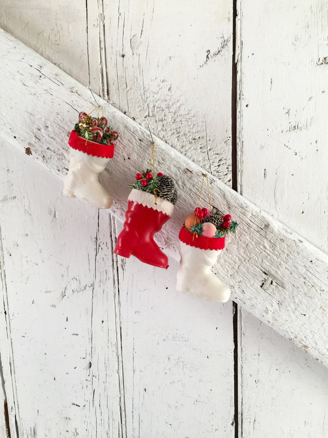 Santa's Boot Christmas Tree Decorations Ornaments Gold Red - Etsy