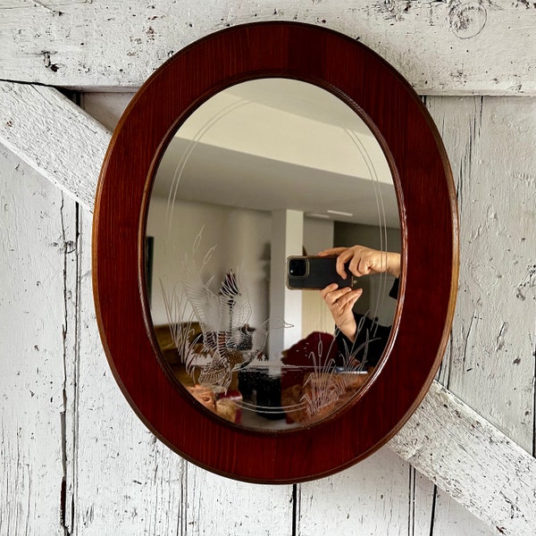 Vintage Wood Frame Oval Mirror - Etsy