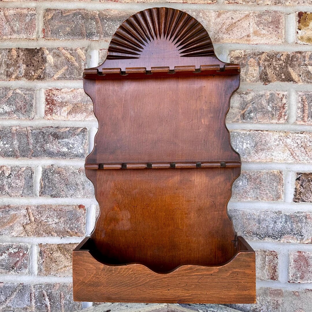 Wooden Spoon Display Shelf Pocket Lining Wall Mount Vintage Holds 12 ...