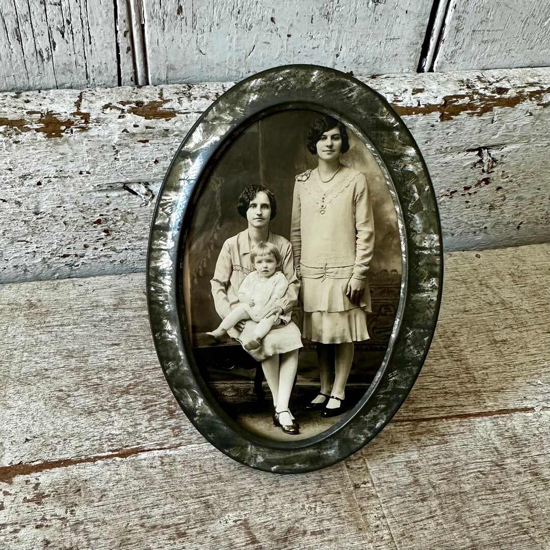 Antique Oval Tin Frame Glass Sepia Photo of Mother Children Free ...