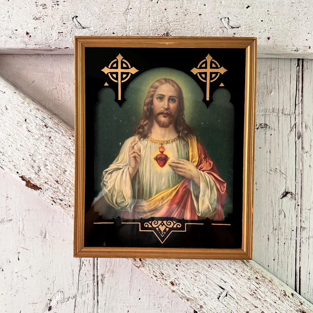Art Deco Frame Sacred Heart of Christ 10 X 8 Inch Vintage Frame - Etsy