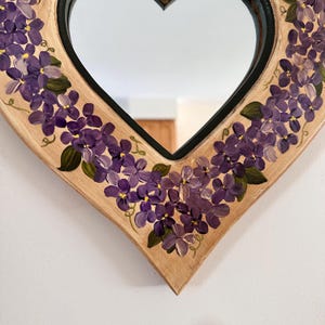 Heart Mirror Wood With Painted Purple Violets Vintage Mirror - Etsy